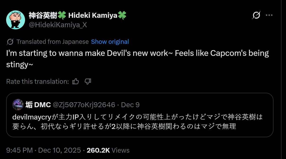 Hideki Kamiya Again Shows Interest In Devil May Cry As Capcom Confirms Intentions To Revive Series